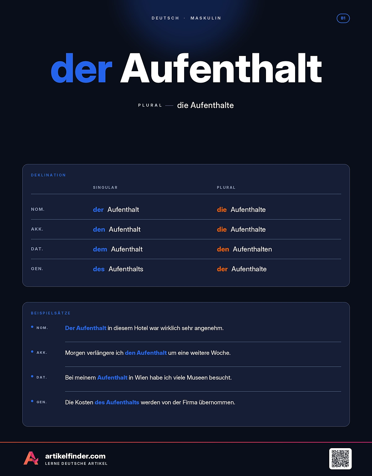 Der Aufenthalt: Plural, Tabelle & Sätze | Artikel Finder