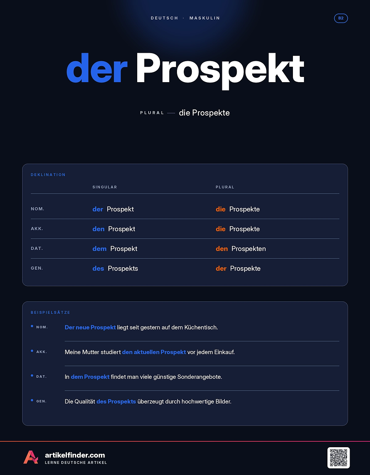Prospekt Article in German: Der Prospekt | Plural & Examples