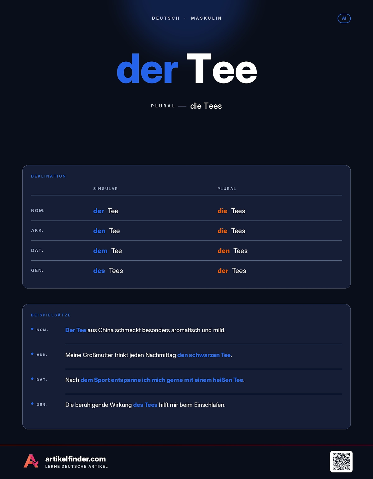 der Tee - Artikel, Plural & Deklination | Artikel Finder