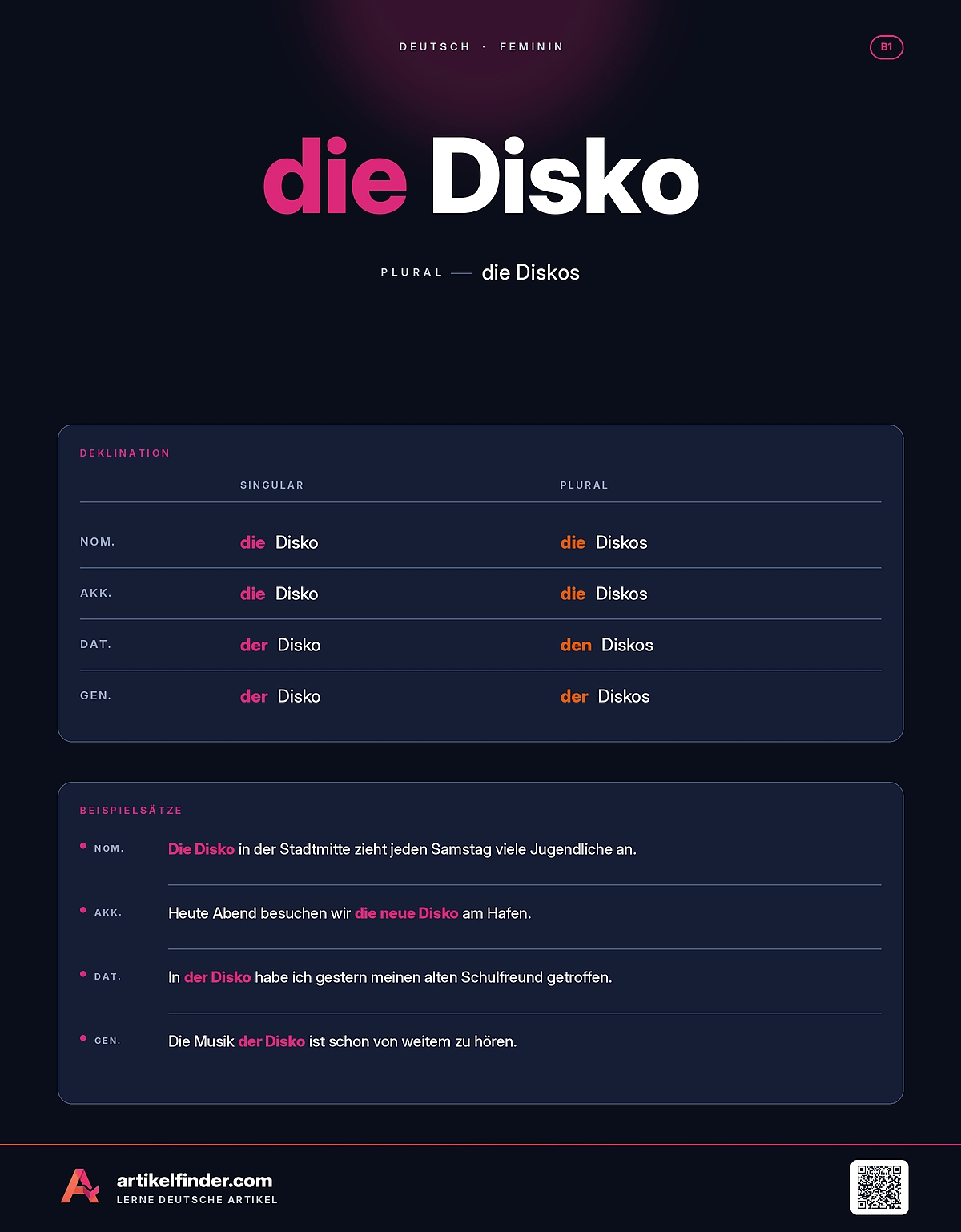die Disko Artikeli, Çoğulu ve Çekim Tablosu | Artikel Finder